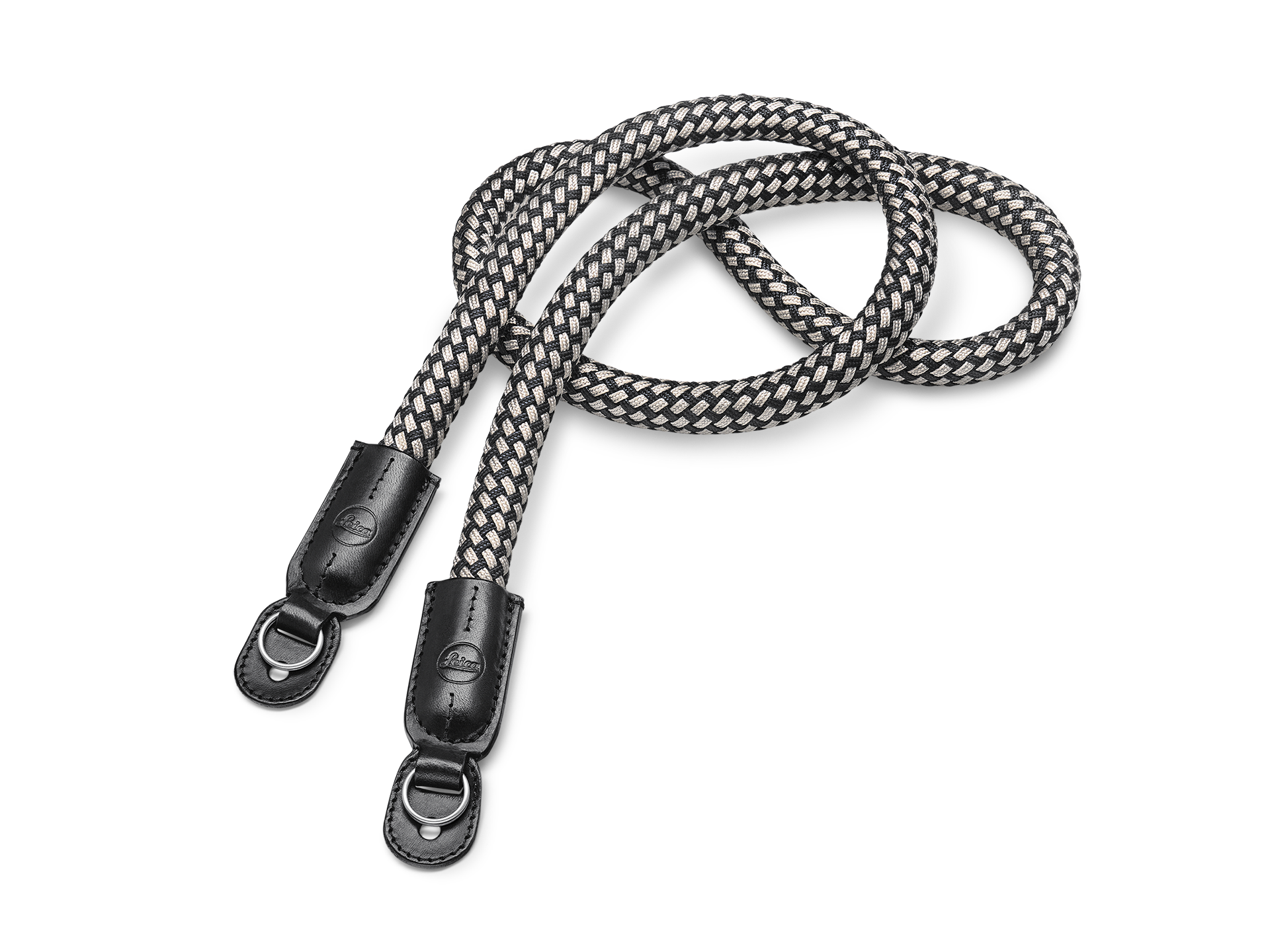 Carrying Strap, round braided rayon & leather cord, black, white ...